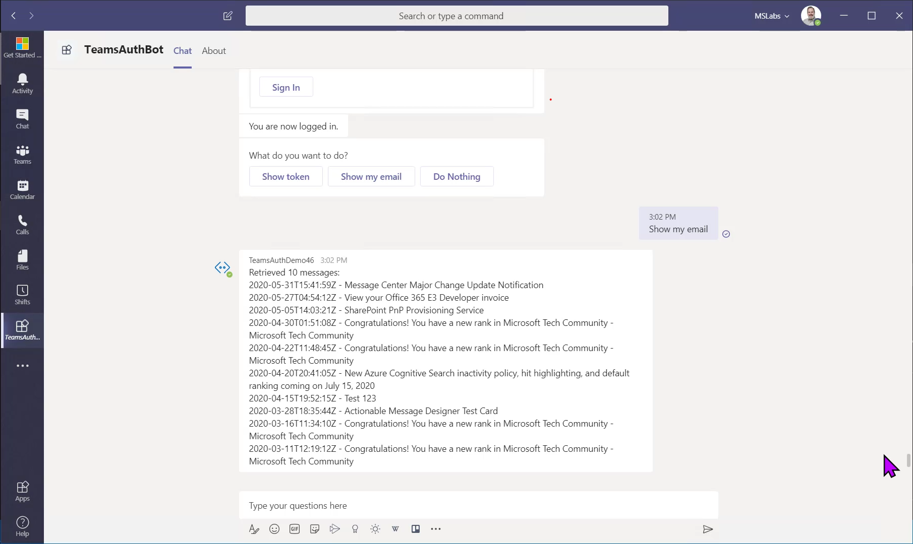 Calling Microsoft Graph from your Teams application – Part 4: Bots ...